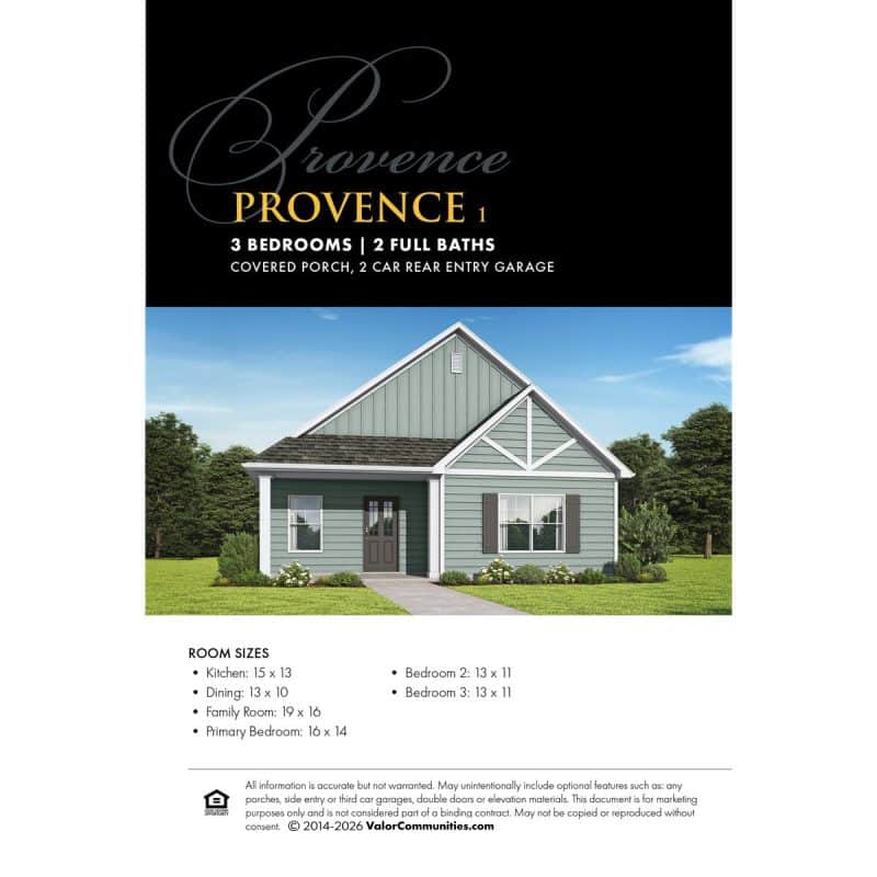 Provence 1 Floorplan Details - Valor Communities New Homes for Sale